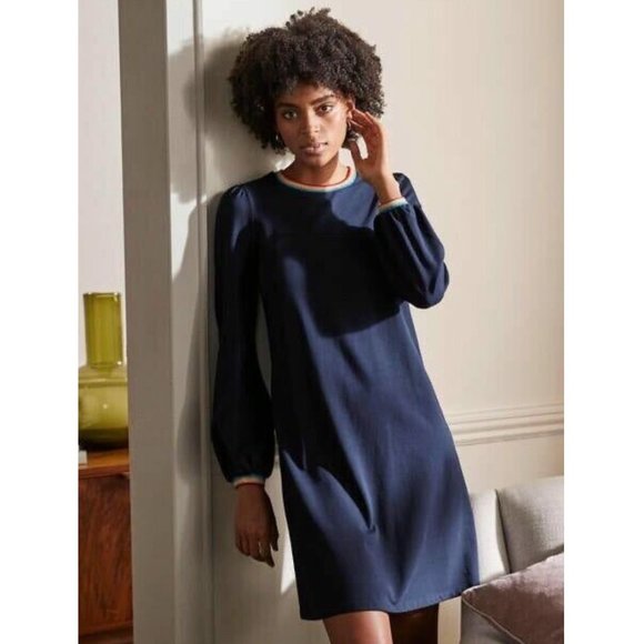Boden Dresses Boden Navy Blue Jersey Swing Dress With Rainbow Trim boden-dresses-boden-navy-blue-jersey-swing-dress-with-rainbow-trim